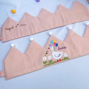 Custom Hand Embroidered Linen Crown With Cute Goose, Baby Birthday ...