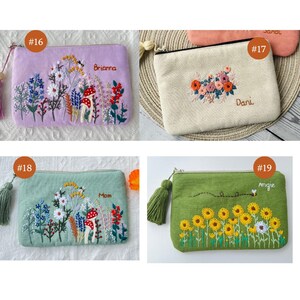 Personalized Hand Embroidered Flower Pouch, Rose Linen Wallet, Handmade ...