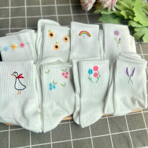 Custom Hand Embroidered Cotton Socks, One Pair of Socks, Flower and ...