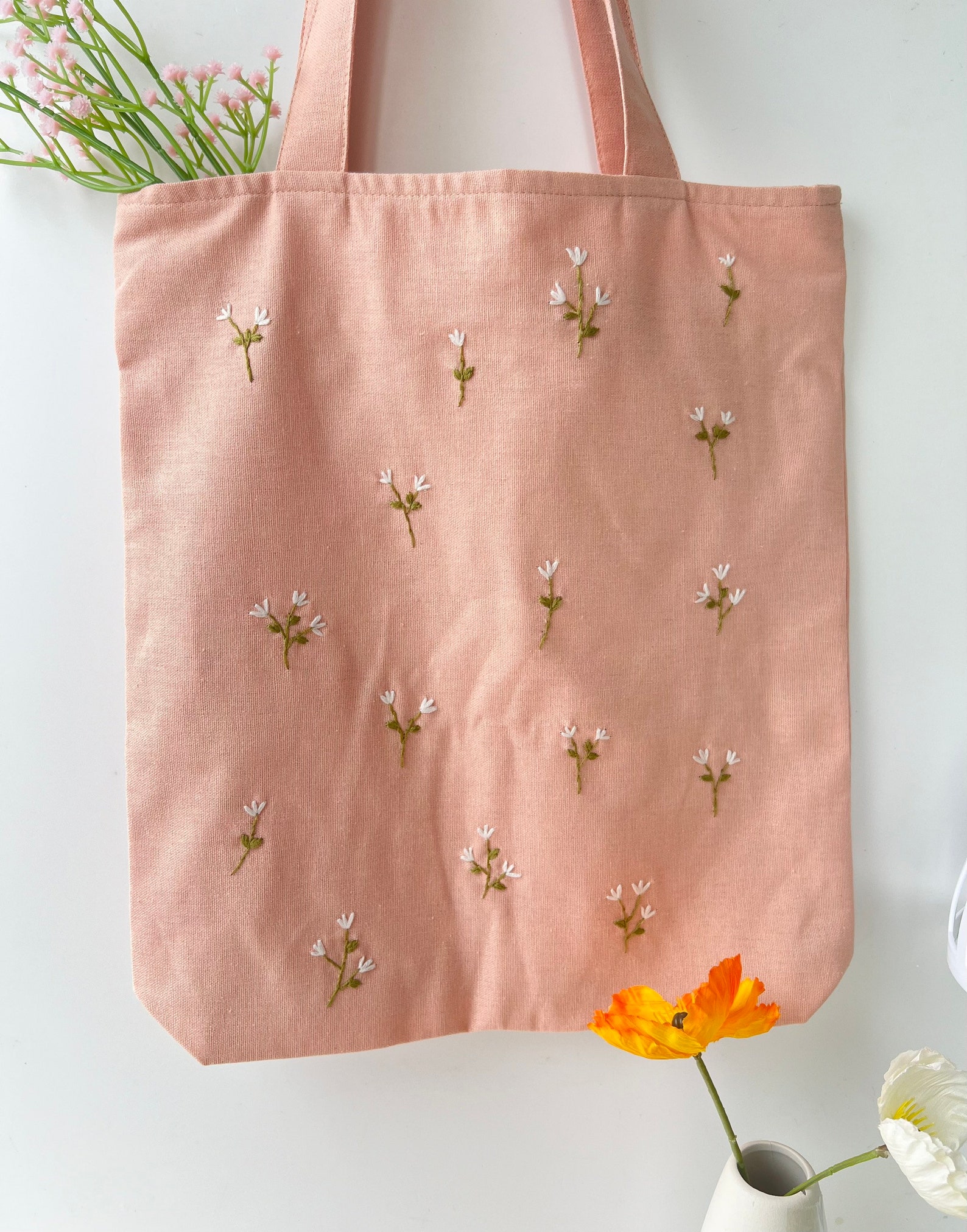 Floral Embroidered Tote Bag With Zipper and Pocket, Wild Flower Tote ...