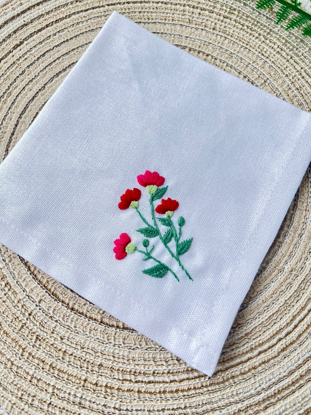 Birth Month Flower Embroidered Handkerchiefs, Custom Linen Handkerchief ...