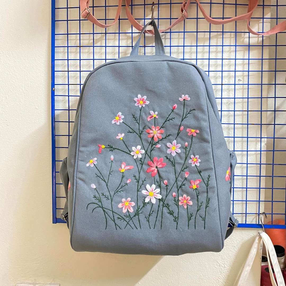 Wild Flower Embroidered Backpack, Custom Hand Embroidered Backpack ...