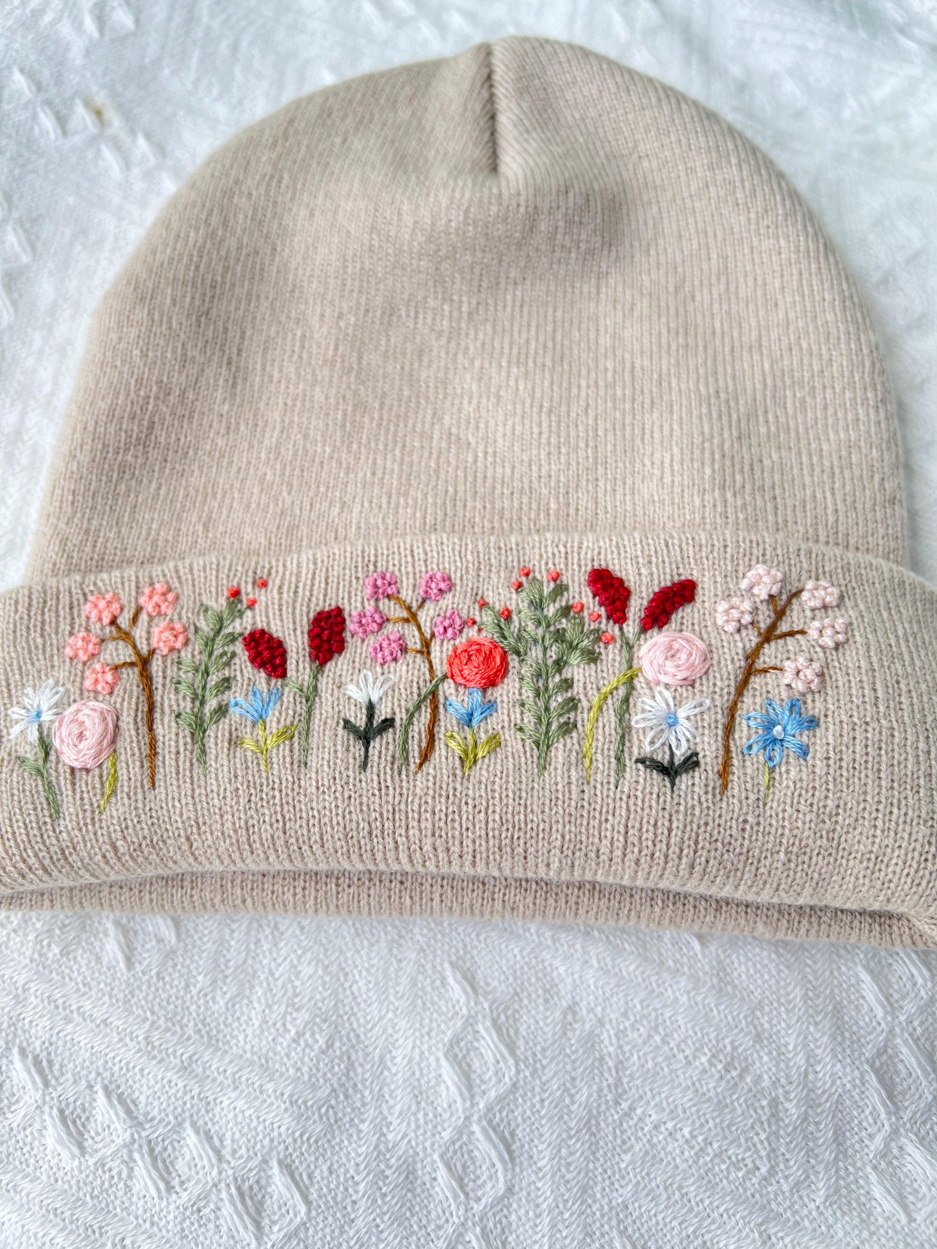 Hand Embroidered Beanie, Wild Flower Beanie, Daisy Beanie, Boho Beanie ...