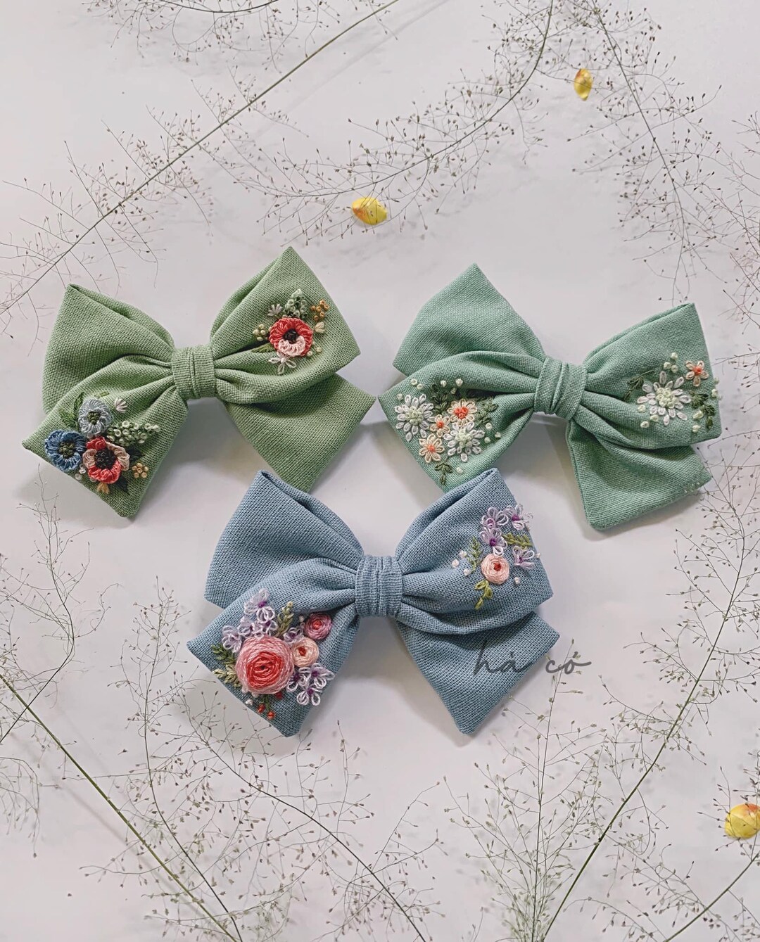 Flower Hair Bow, Hand Embroidered Rose Hair Bow Personalized,embroidery ...