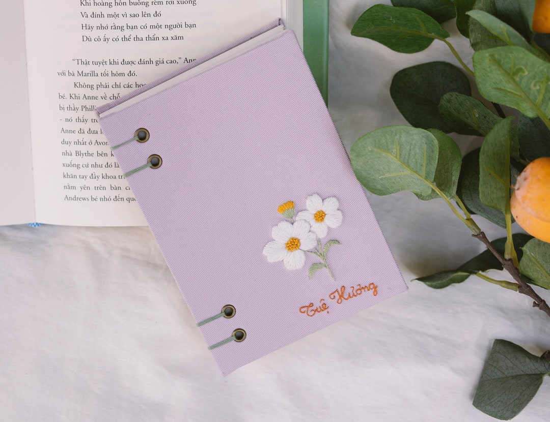 Personalized Embroidered Journal Notebook A5, Floral Hand Embroidered ...