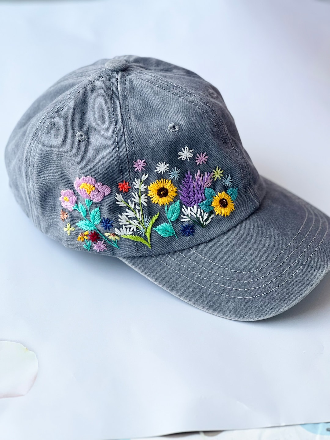 Wild Flower Hand Embroidery Hat, Daisy Embroidered Baseball Cap ...