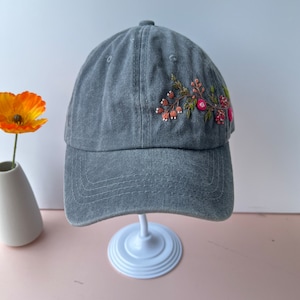 Custom Floral Hand Embroidered Baseball Cap, Rose Embroidered Hat, Wash ...