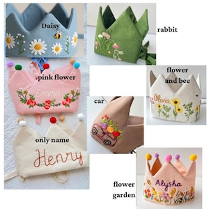 Custom Hand Embroidered Linen Crown, Baby Birthday Crown, Kids Crow ...