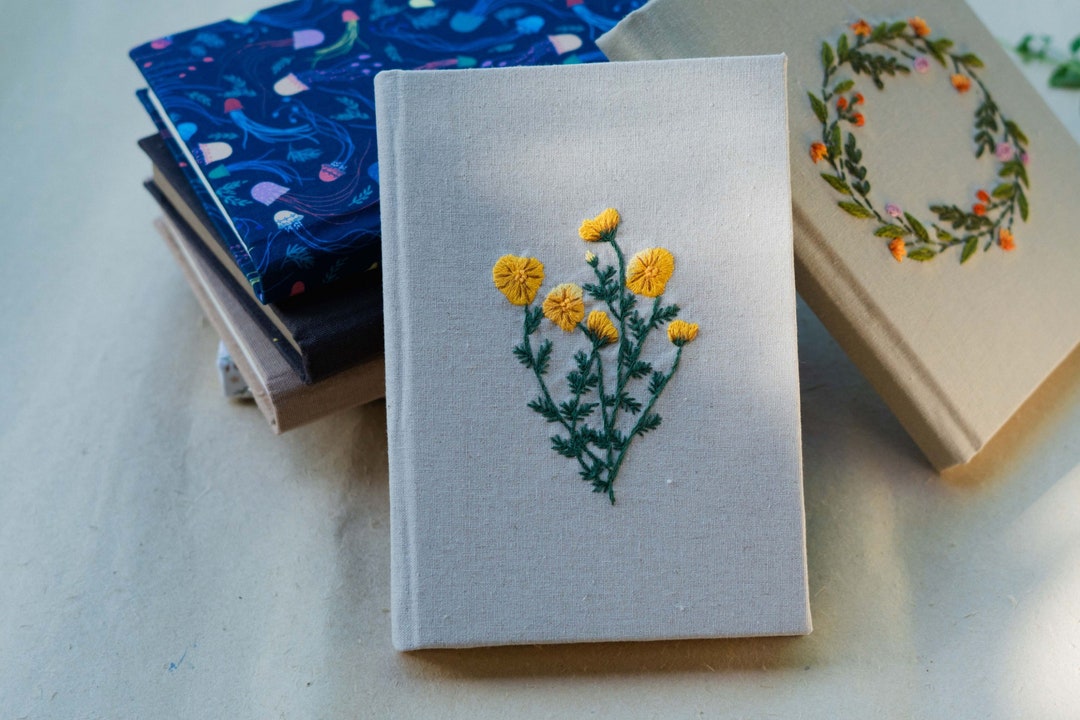Personalized Handmade Notebook A5 A6, Floral Embroidered Notebook ...