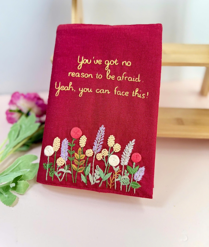 Custom Hand Embroidered Book Cover, Flower Embroidered Book Cover ...