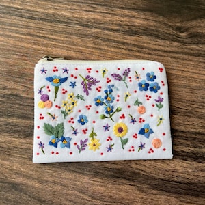 Hand Embroidered Flower Pouch, Wild Flower Embroidery, Custom Pouch ...