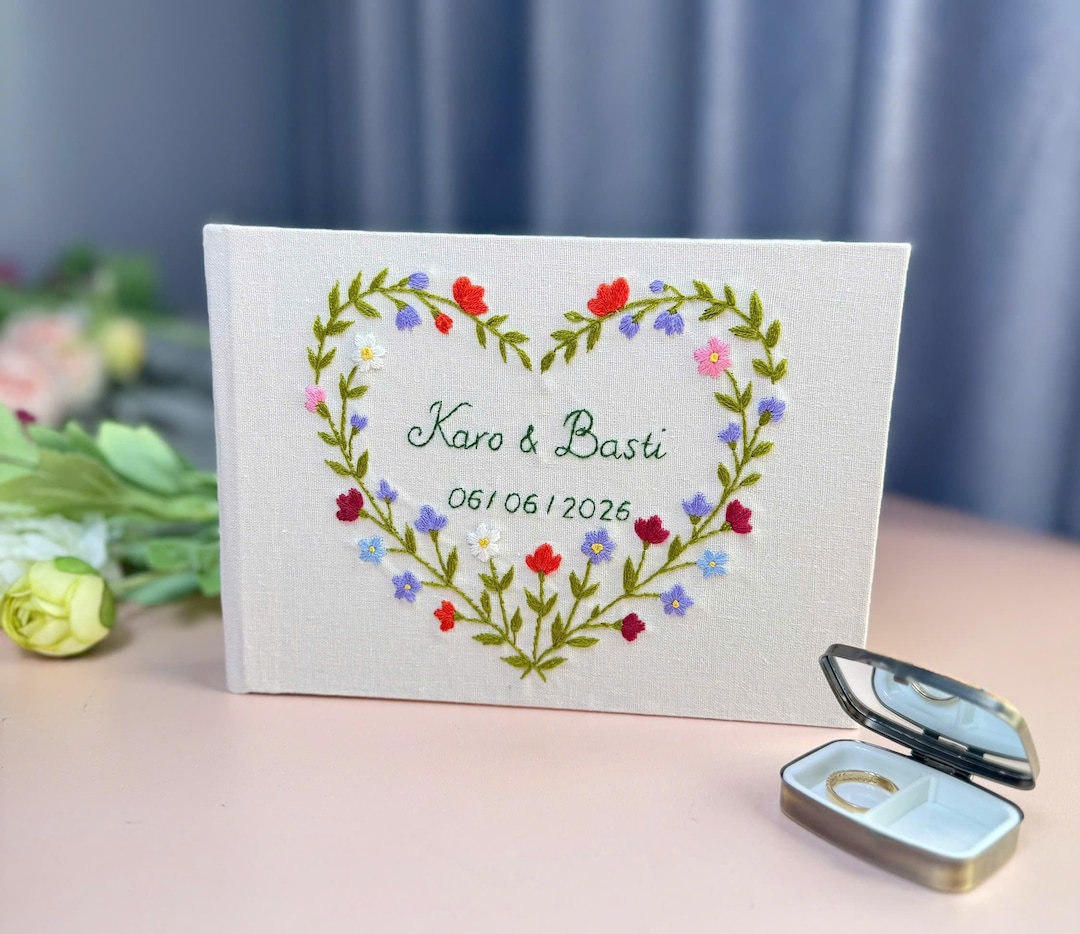 Custom Hand Embroidered Notebook, Photo Album, Wedding Guest Book, Baby ...