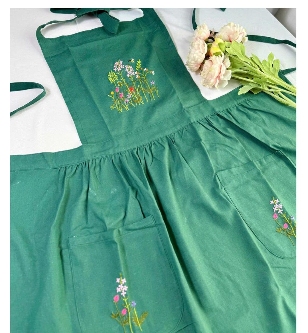 Floral Embroidered Apron for Women, Personalized Hand-embroidered Apron ...