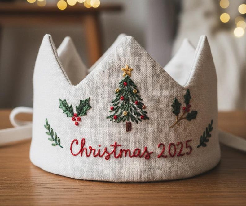 Christmas Hand Embroidered Linen Crown, Christmas Crown, Kid and Adult ...