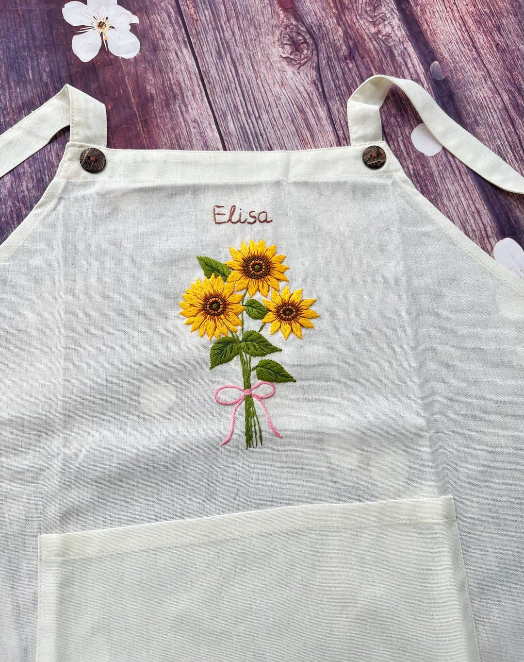 Sunflower Hand Embroidered Apron Women, Floral Embroidered Apron, Linen ...