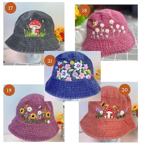 Custom Hand Embroidery Floral Bucket Hat, Daisy Embroidered Bucket ...