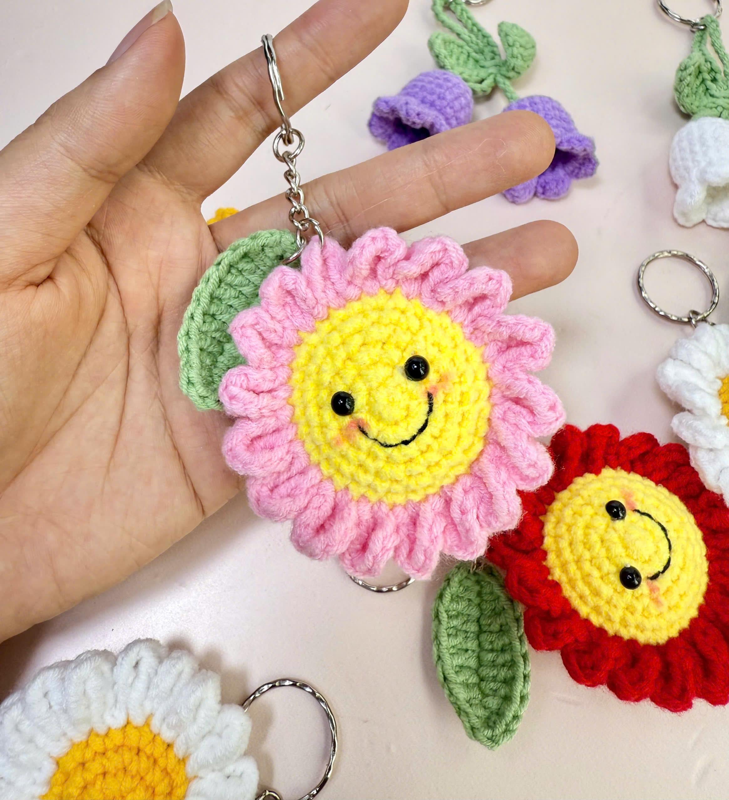 Crochet Flower Keychain, Buy 2 Get 1, Sunflower Keychain, Lily Keychain ...