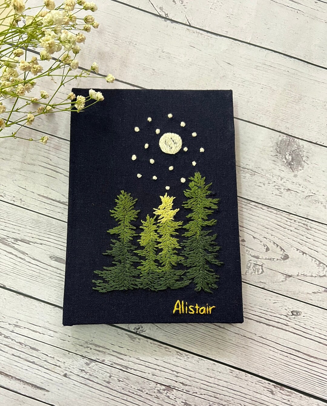 Handmade Embroidered Notebook, Pine Forest Notebook, Custom Journal ...