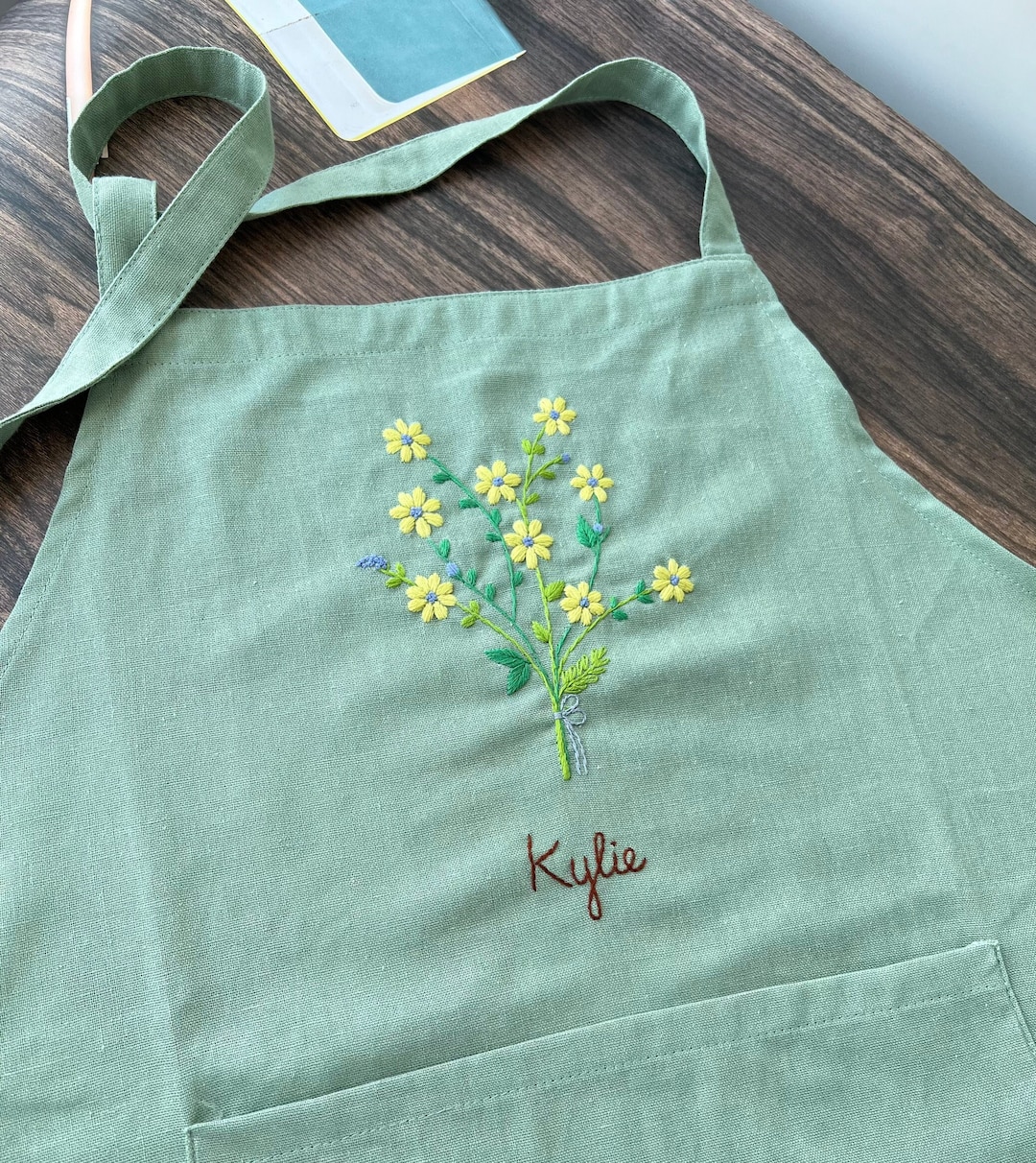 Wild Flower Embroidered Apron for Women, Hand-embroidered Apron ...