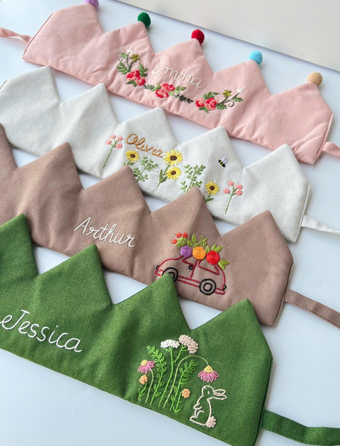 Custom Hand Embroidered Linen Crown, Baby Birthday Crown, Kids Crow ...