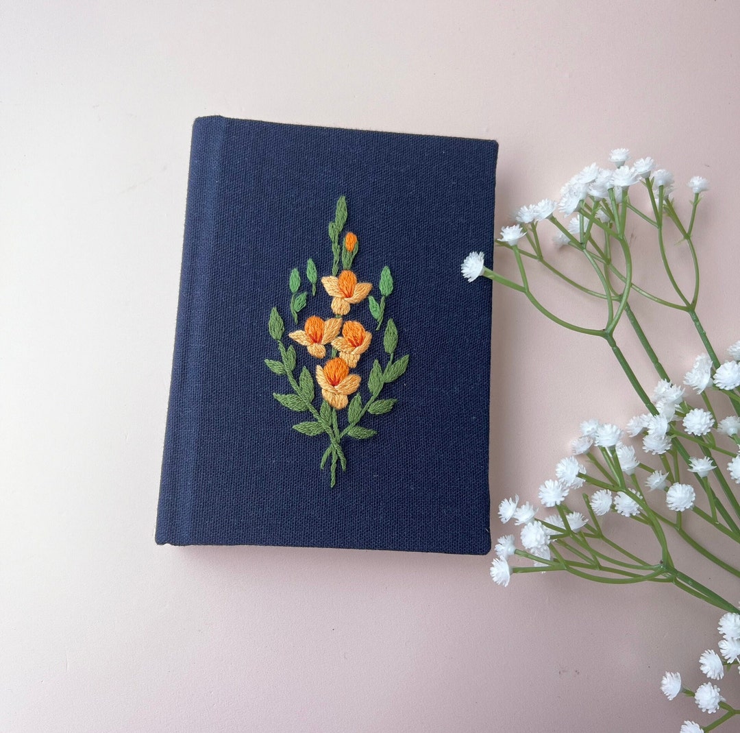 Gladiolus Flower Hand Embroidered Notebook A5 A6, Personalized Notebook ...