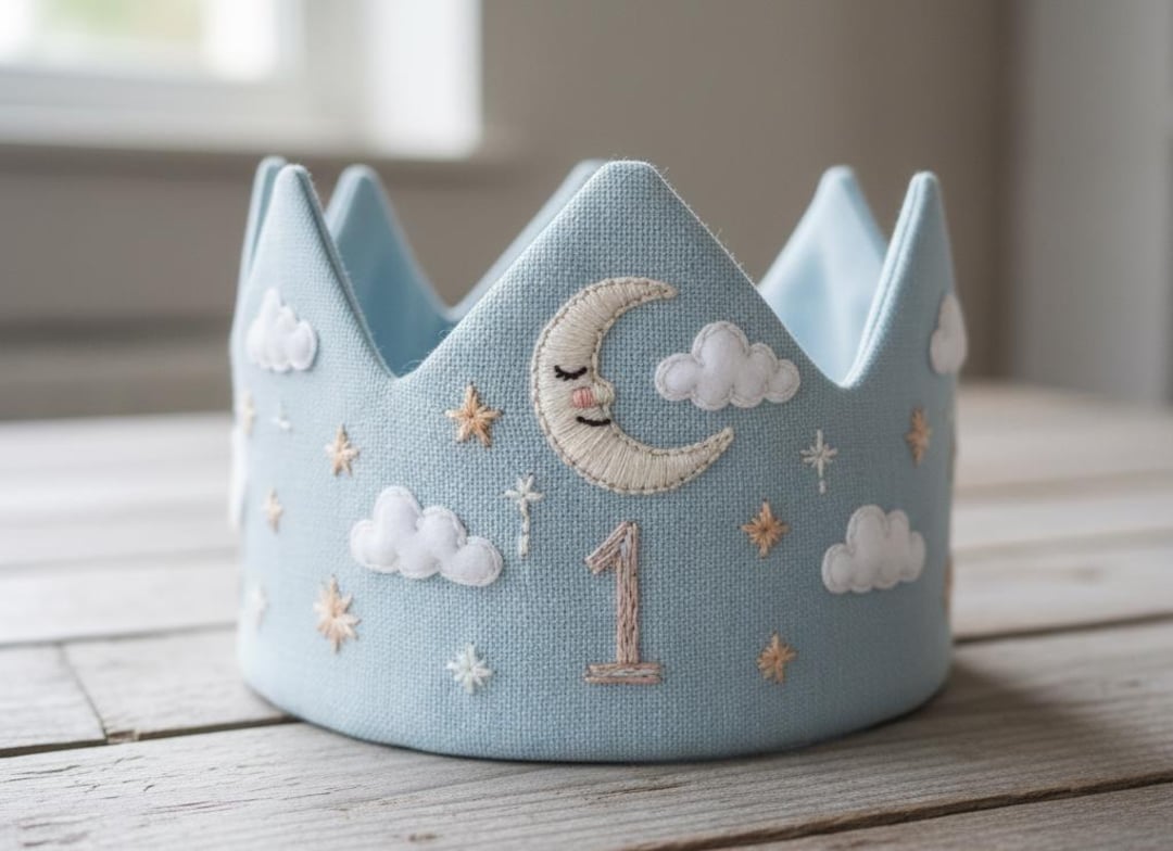 Custom Hand Embroidered Linen Crown, Airplain Crown, Stars and Could ...