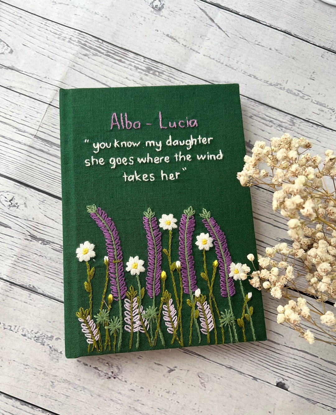 Lavender Embroidered Personalized Journal A5, Hand Embroidered Notebook ...