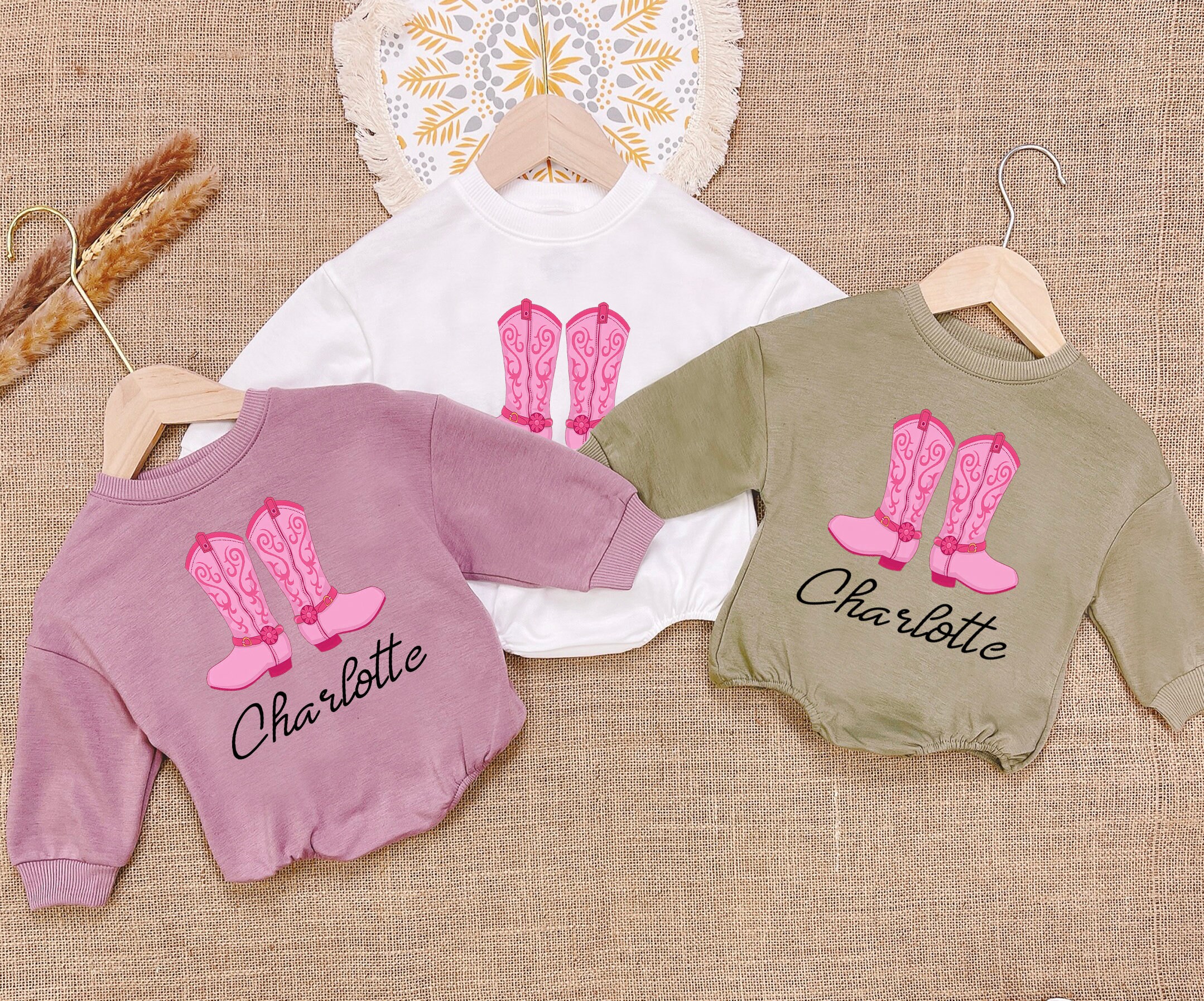 Custom Cowgirl Boot Baby Name Romper Sweatshirt, Personalized First ...