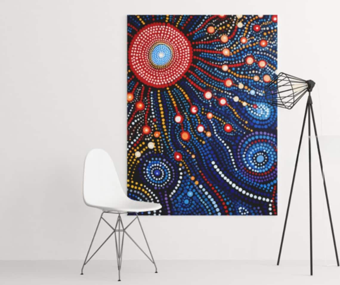 Aboriginal Art Canvas Poster, Dreamtime Sunshine, Dot Style Australian ...