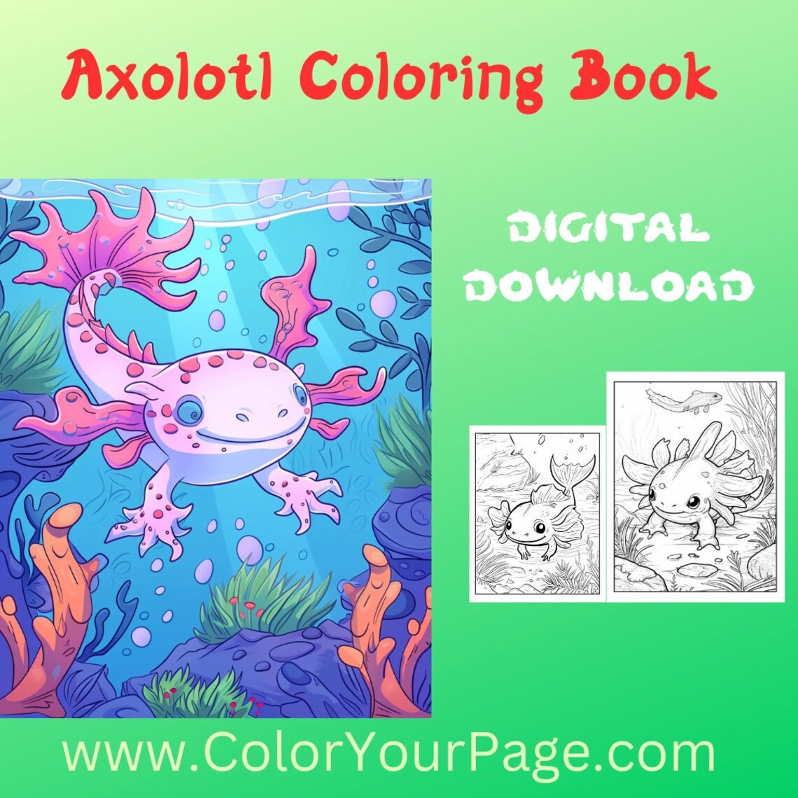 Axolotl Coloring Book for Kids, Part 1 - Etsy