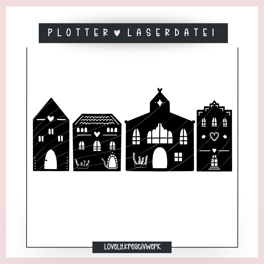 Iell Plotter File Houses Village SVG PNG DXF Cottage Christmas Hygge ...