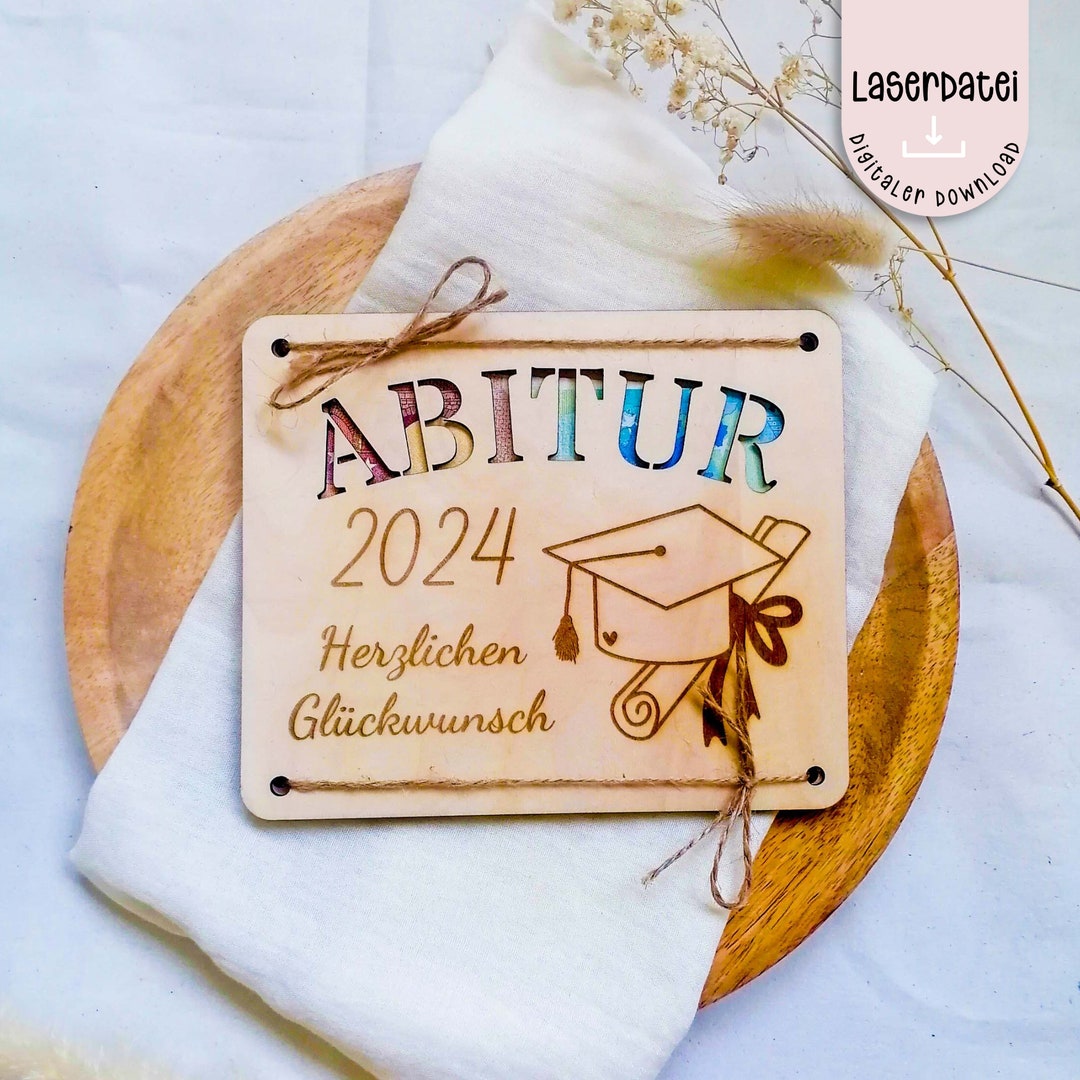 Fichier laser commercial Abitur 2024 argent cadeau carte en bois en ...