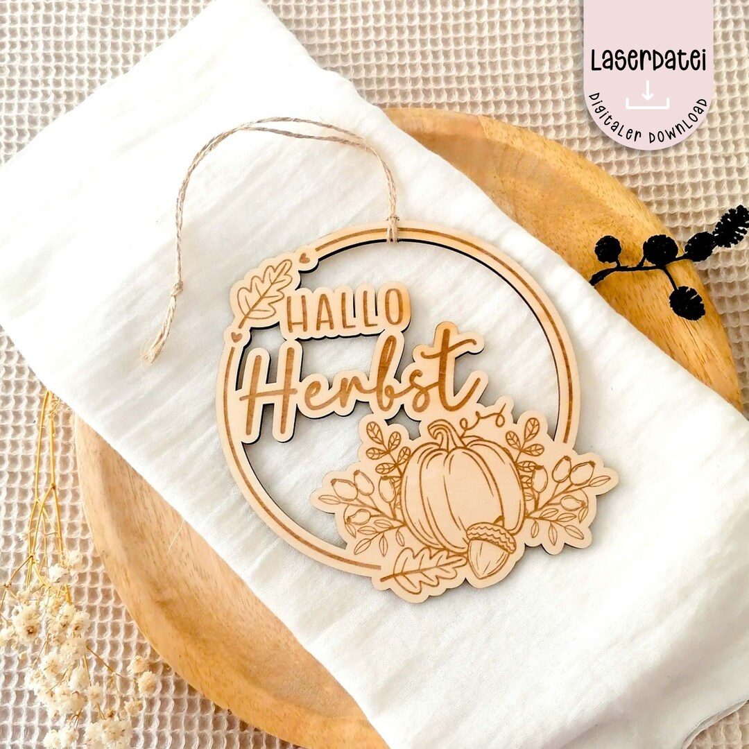 Laserdatei Herbst Kranz Loop Kürbis Blätter Hallo Herbst SVG ...