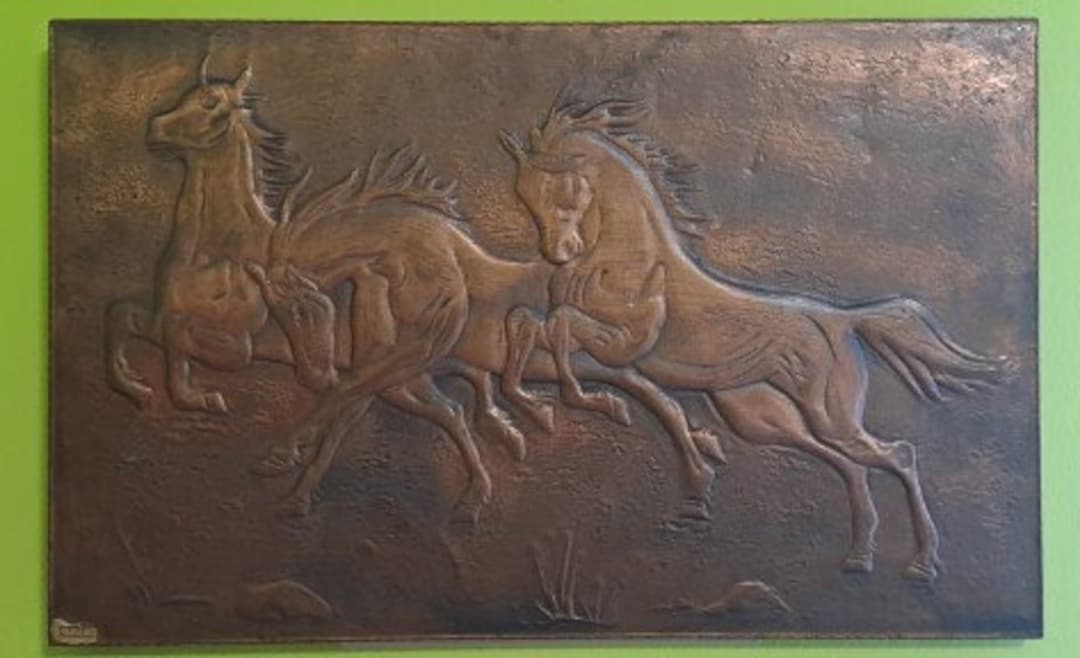 Copper Vintage Picture,image of a Horses,handmade Copper Picture,old ...