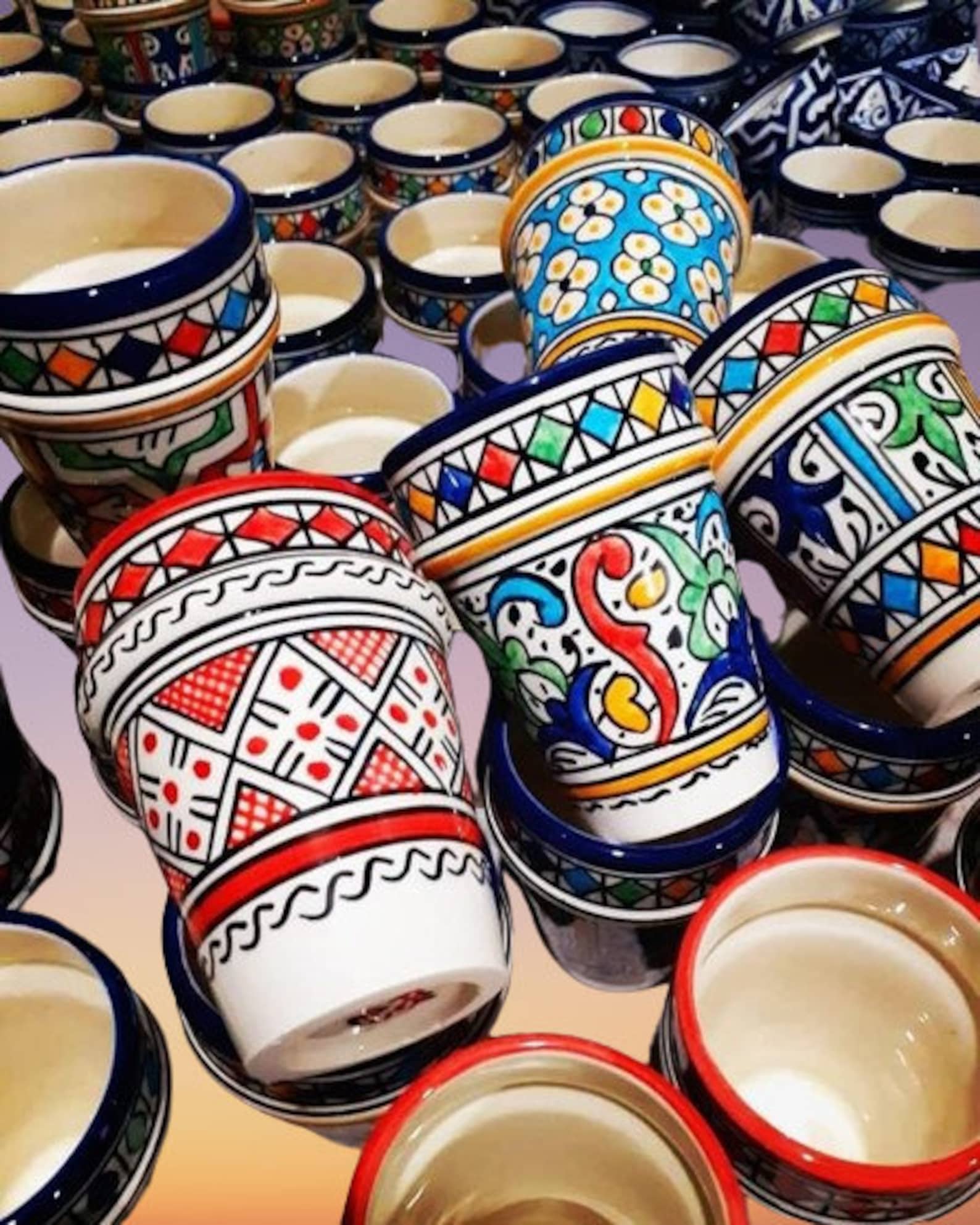 Set of 2/3/4/5/6 Moroccan Ceramic Cups, Coffee Cups, Multi-colored Cups ...