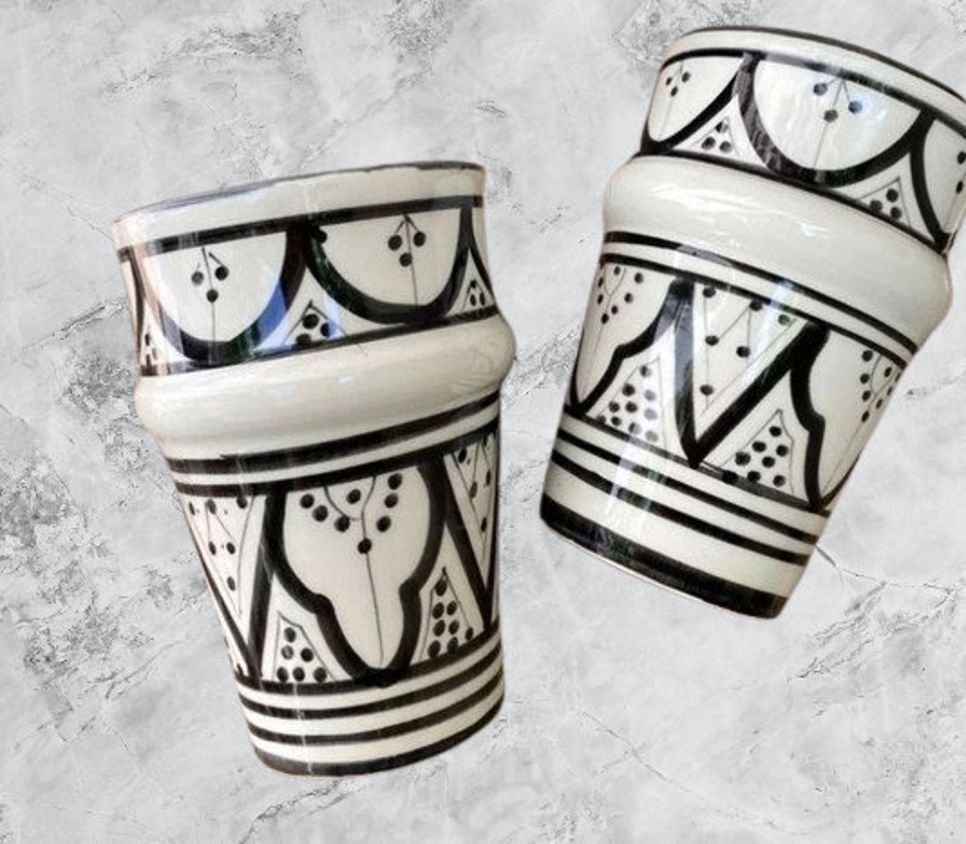 Set of 2/4/6/8 Moroccan Ceramic Cups, Coffee Cups,tea Cups, Black and ...
