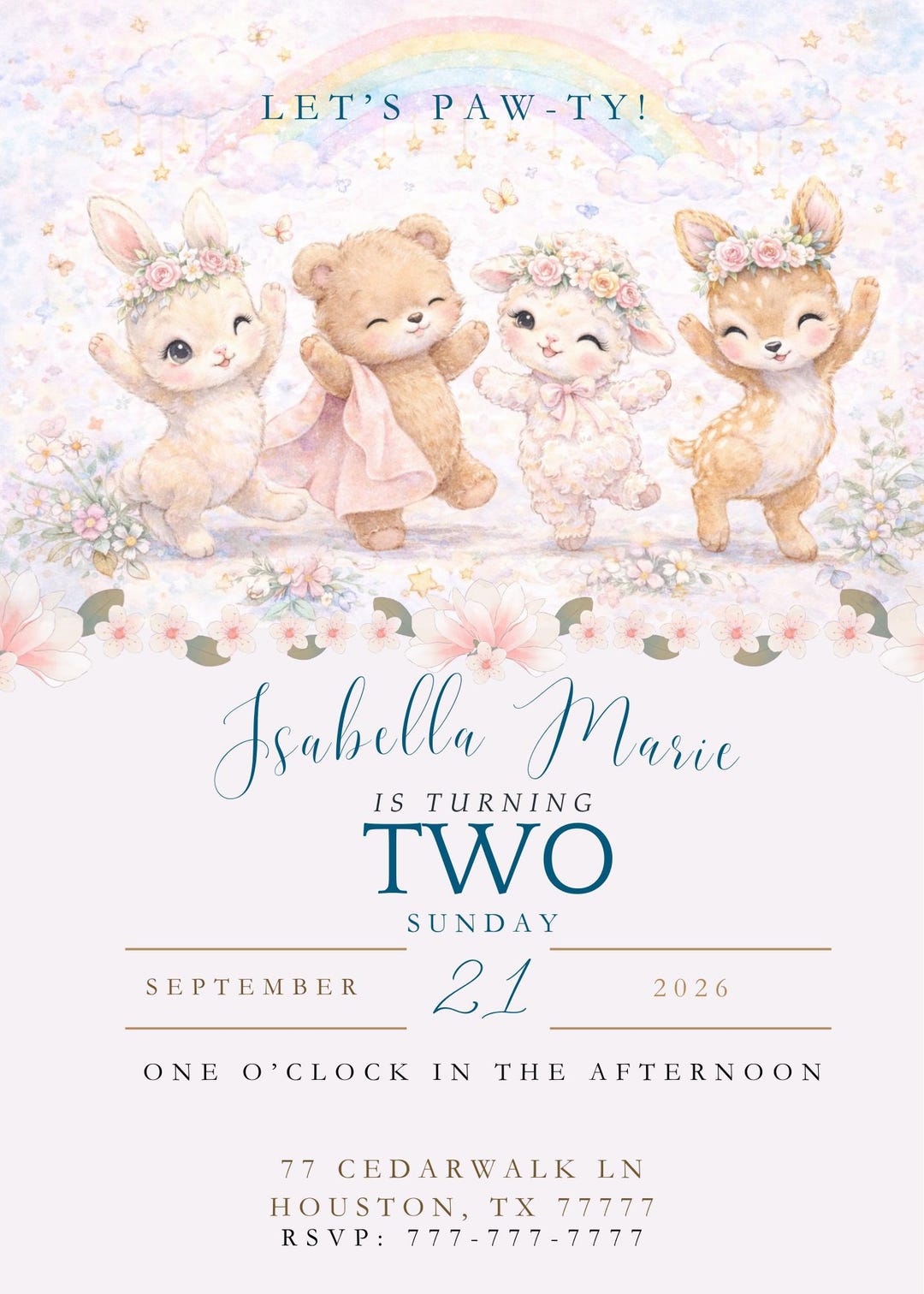 Woodland Baby Animal Birthday Invitation | Editable Shower Invite - Etsy