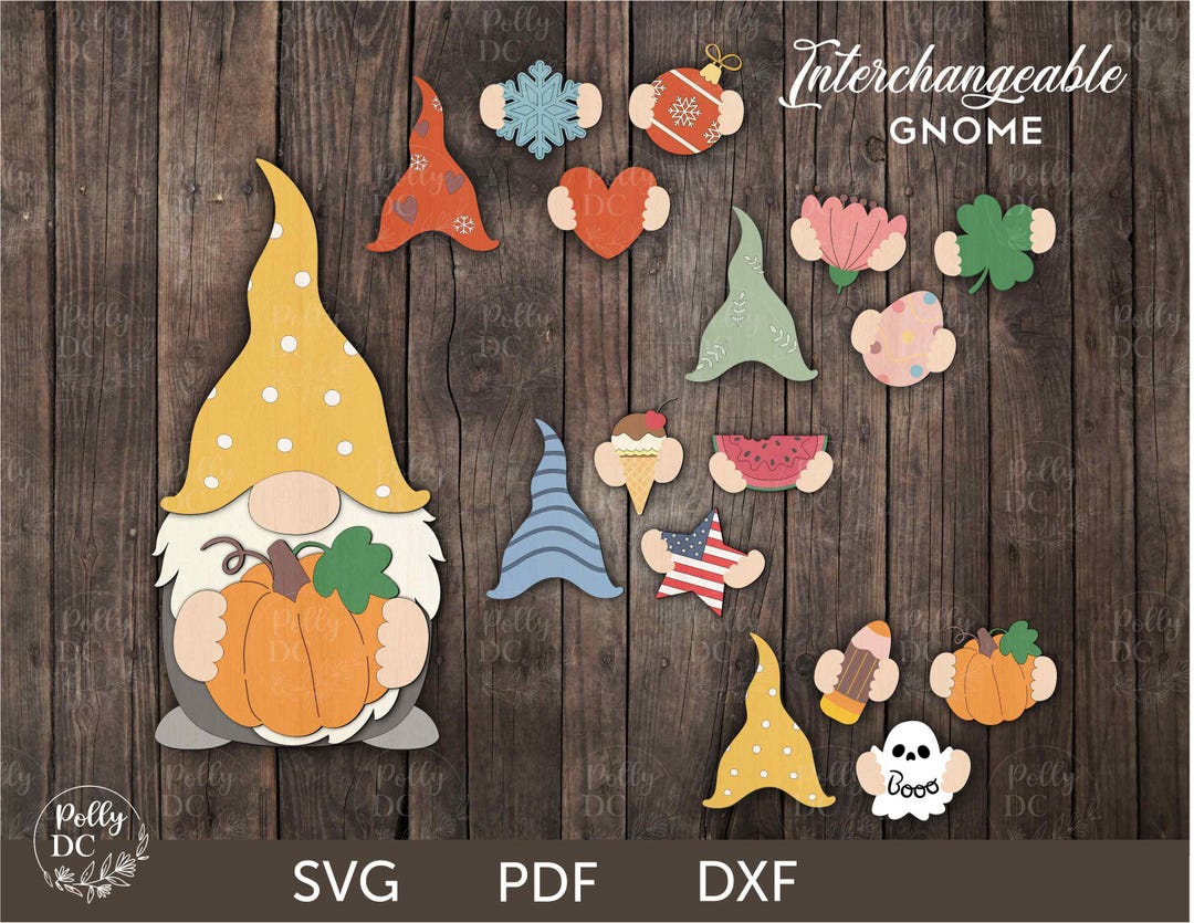 Gnome SVG Laser Cut File, Interchangeable Seasonal Gnome With Stand SVG ...