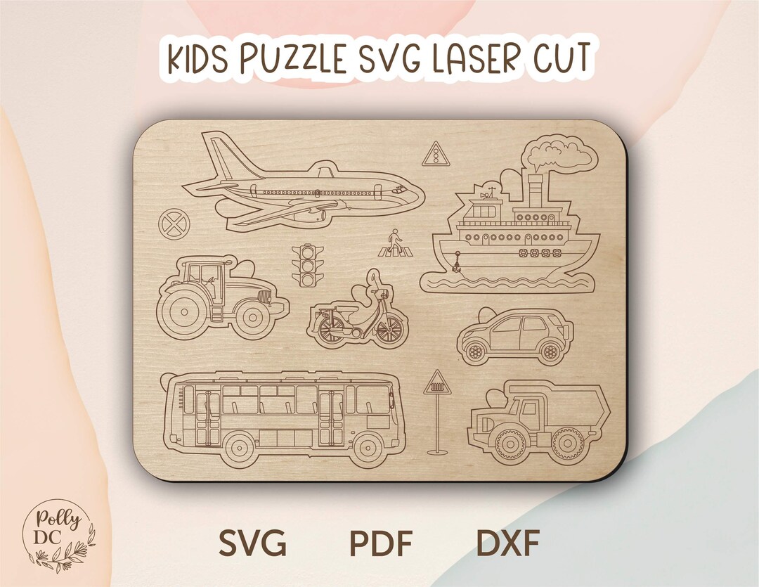 Vehicles Puzzle Laser Cut File, Montessori Educational Toy SVG, Toddler ...