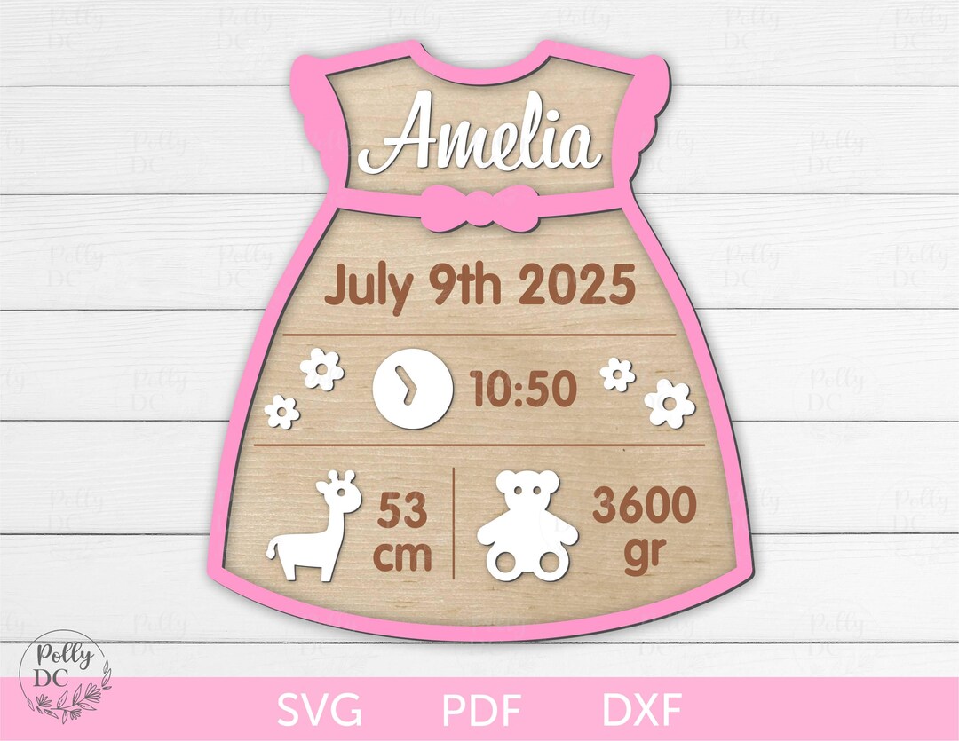 Baby Announcement Sign, Metric Birth Stats Laser Cut File, Birth ...