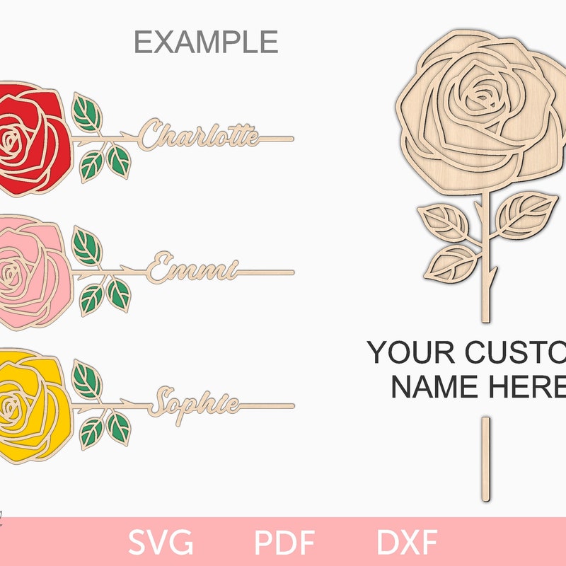 Laser Cut Rose With Name - Etsy
