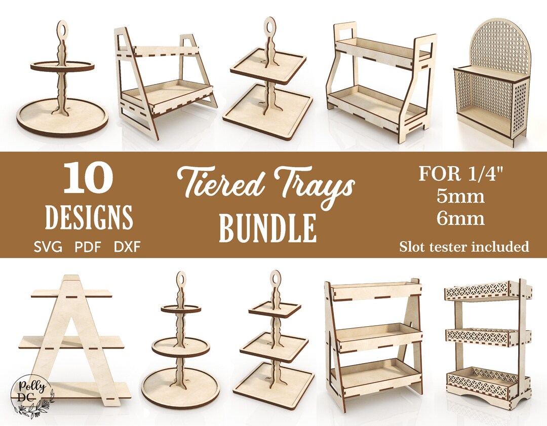 Tiered Tray SVG Bundle, Tiered Trays SVG Cut File, Laser Cut Tiered ...
