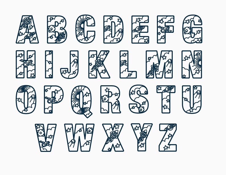 Space Alphabet SVG Laser Cut File Space Letters 26 A-Z - Etsy