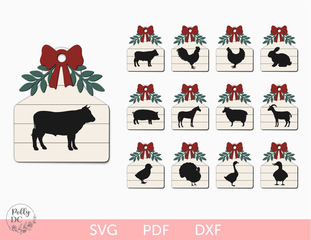 Farmhouse Cow Tag Hanging Decor SVG, Farm Animal Ornament Laser Cut ...