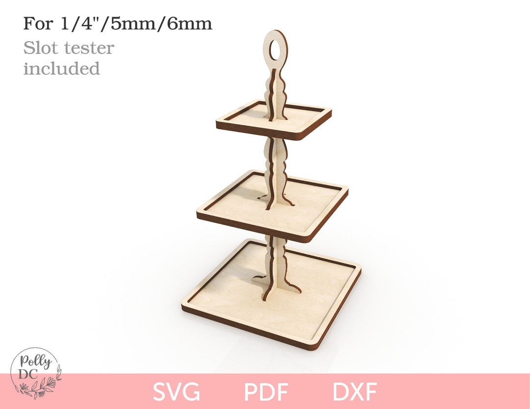 3 Tiered Tray SVG Cut File, Square 3 Tiered Tray Svg Laser Pattern, 3 ...