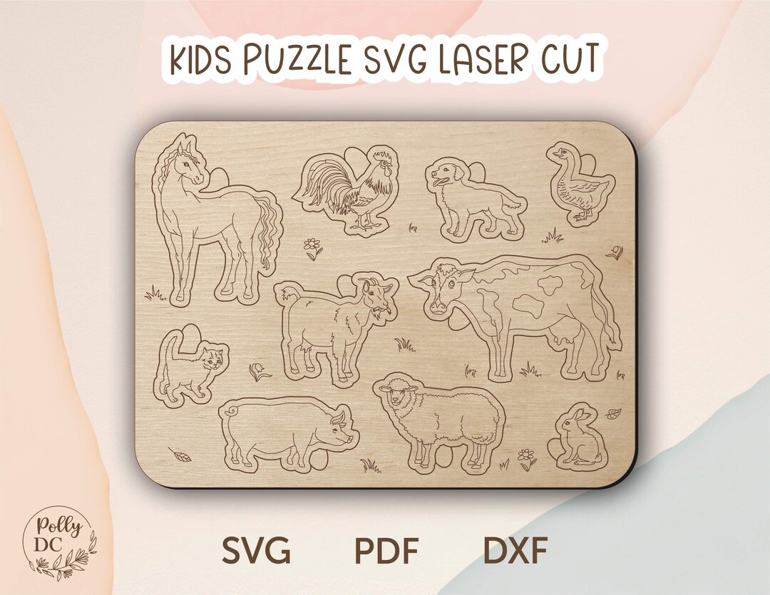 Farm Animals Puzzle Laser Cut File, Montessori Educational Toy SVG ...