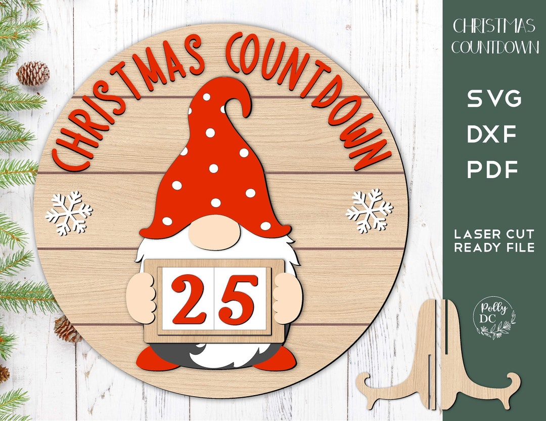 Gnome Christmas Countdown SVG Laser Cut File, Countdown to Christmas ...