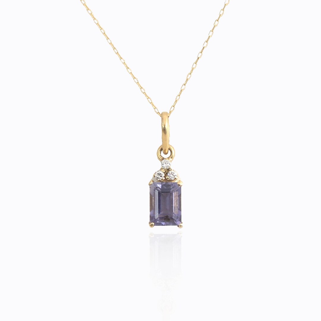Diamond With Iolite Pendant 18K Gold Pendant Baguette Shape Iolite ...