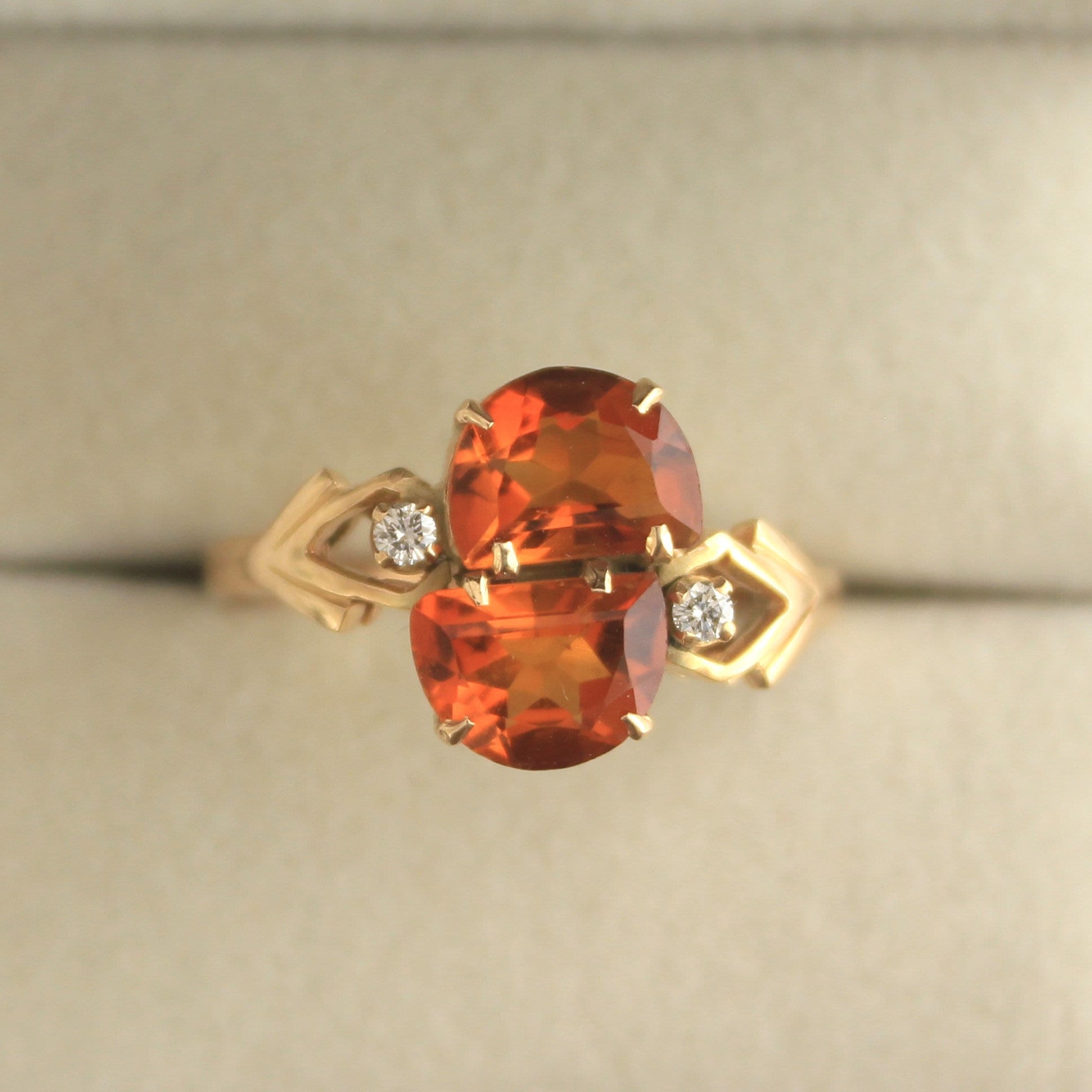 14 Karat Gold Yellow Citrine Solitaire Ring With Natural Diamonds ...