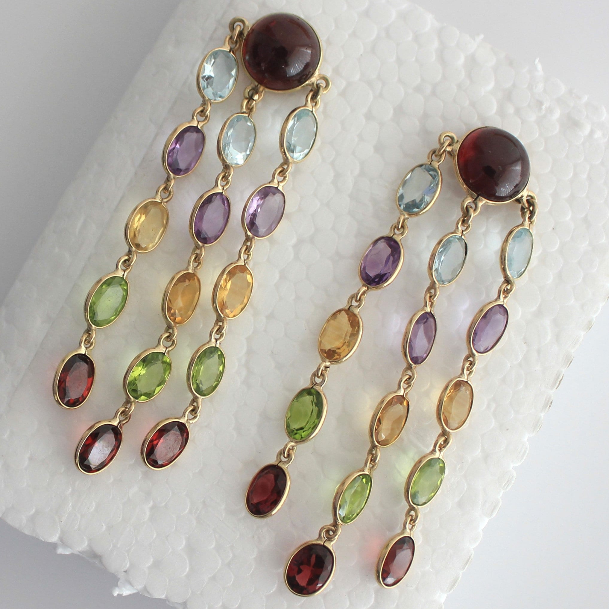 Multi Gemstone Earrings Bezel Set Earrings, 14k Solid Gold Earrings ...